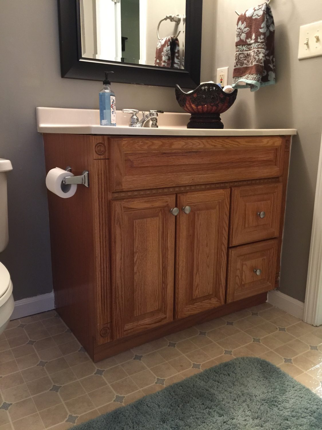 Guest Bathroom Oak Vanity Makeover with Chalk Paint - Whimsical September